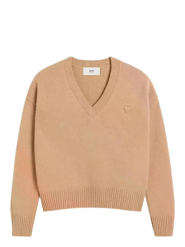 AMI Paris De Coeur V-neck Jumper - Neutrals