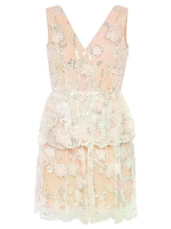 SELF-PORTRAIT Sequined Lace Mini Dress - Neutrals