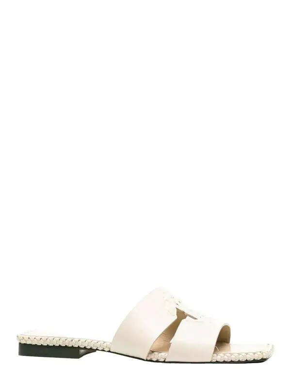 Roberto Cavalli Logo-embossed Leather Slides - Neutrals