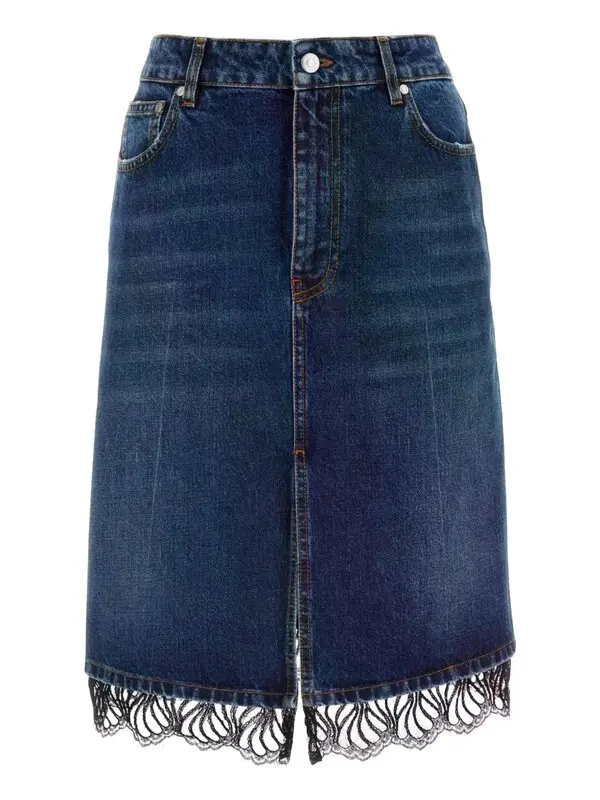 Stella McCartney Lace-trim Denim A-line Skirt - Blue