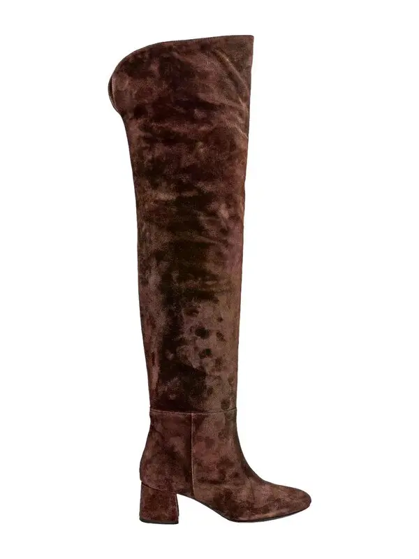 ANNA F. Knee-high Suede Block Heel Boots - Brown