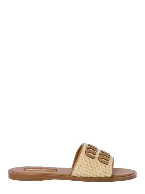 Miu Miu Logo-patch Raffia Slides - Neutrals
