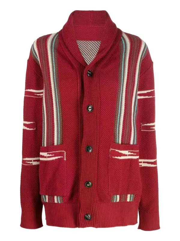 FORTELA Stripe-detail Long-sleeve Knitted Cardigan - Red
