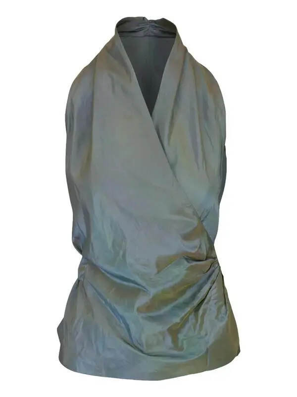 PETER COHEN Wrap-around Sleeveless Silk Top - Blue