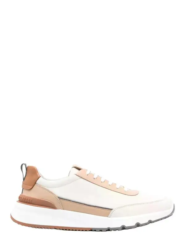 Brunello Cucinelli Embroidered-logo Leather Sneakers - Neutrals