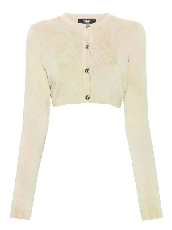 Versace Barocco Lurex Cropped Cardigan - Neutrals