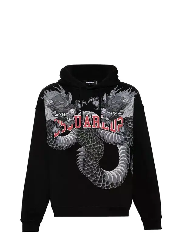 Dsquared2 Dragon-print Cotton Hoodie - Black