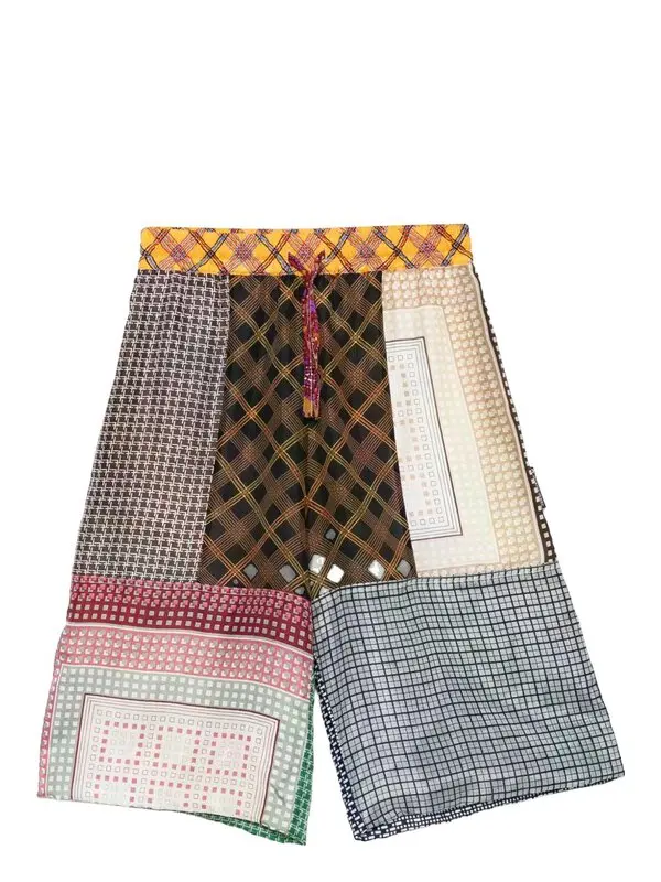 MARINE SERRE Patchwork Silk Shorts - Brown