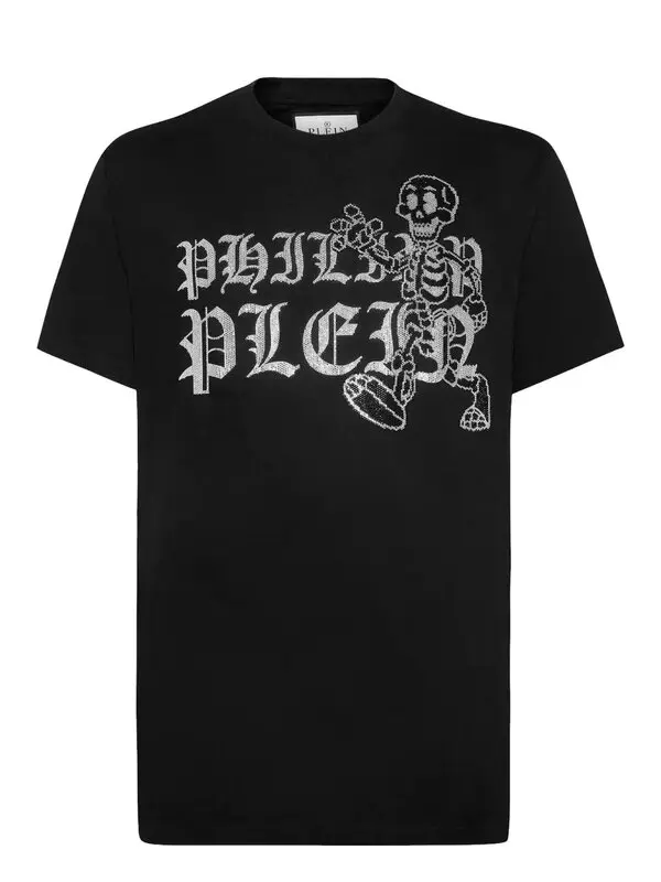 Philipp Plein Rhinestone-skeleton Cotton T-shirt - Black