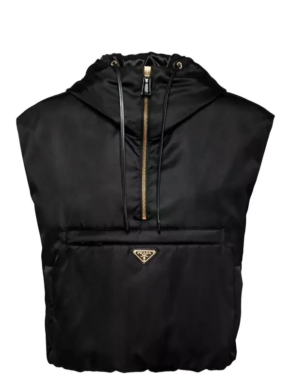 Prada Re-nylon Triangle-logo Hooded Vest - Black