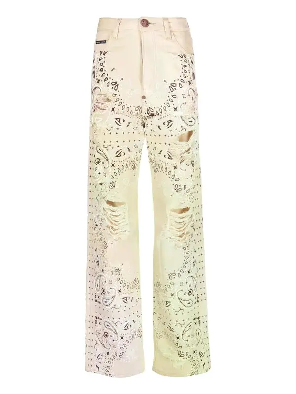 Philipp Plein Paisley-print Cotton Jeans - Neutrals