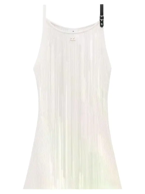 COURREGES Buckle-strap Ribbed-knit Dress - Neutrals