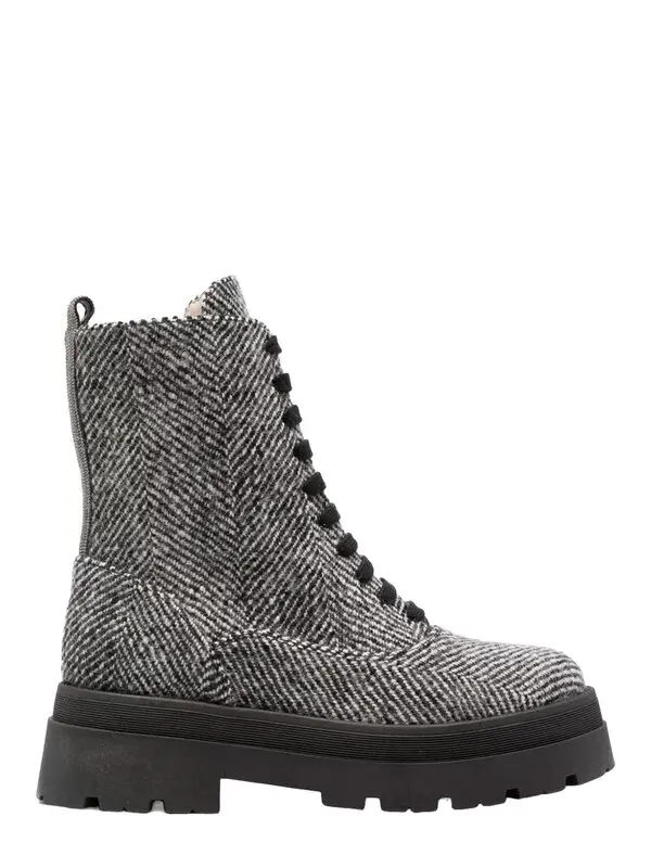 Fabiana Filippi Herringbone Lace-up Ankle Boots - Black