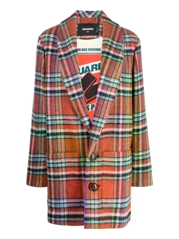 Dsquared2 Check-pattern Single-breasted Wool Coat - Brown