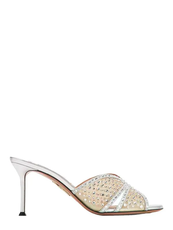 AQUAZZURA 75mm Leather Mules - Silver