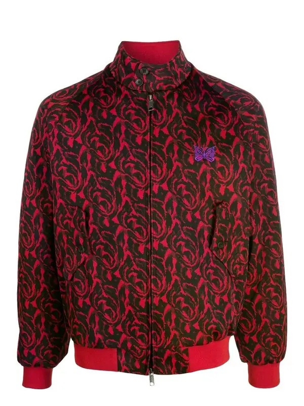 BARACUTA Graphic-pattern Funnel Neck Jacket - Red