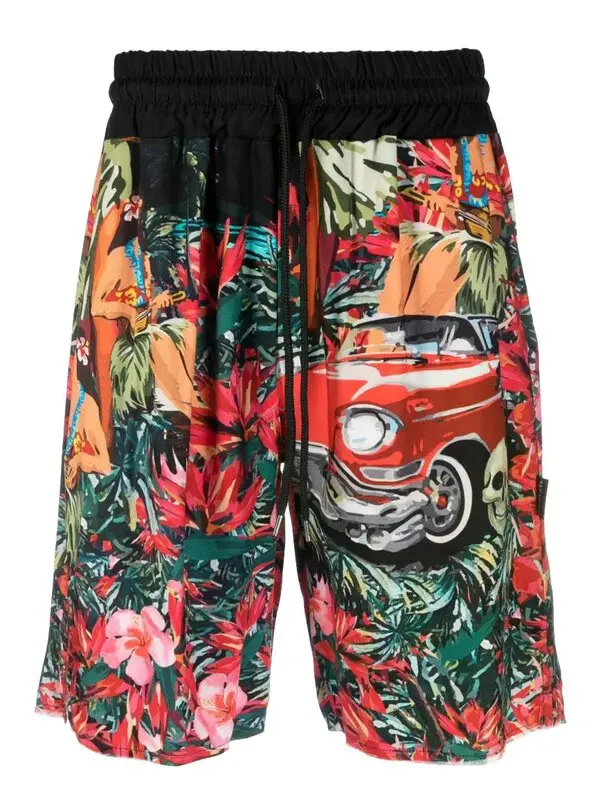 MAUNA KEA Graphic Print Track Shorts - Black