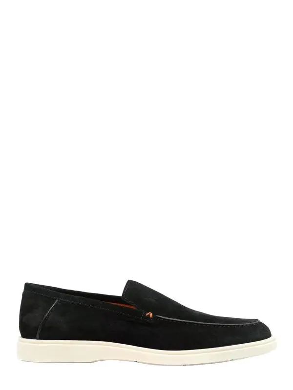 Santoni Contrast-stitching Suede Loafers - Black