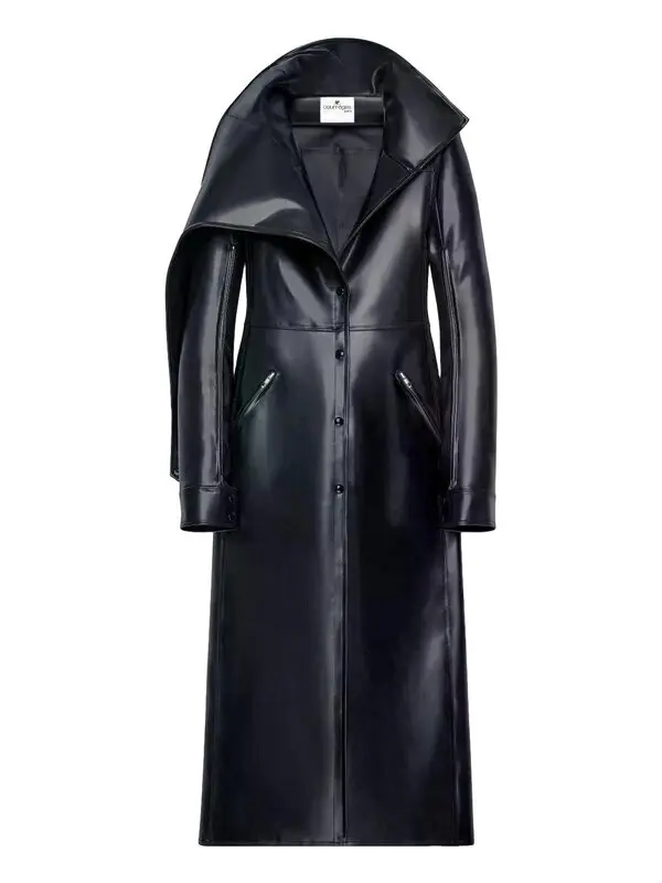 COURREGES Latex Button-up Trench Coat - Black