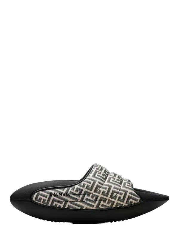 Balmain Padded Monogram Print Slides - Black