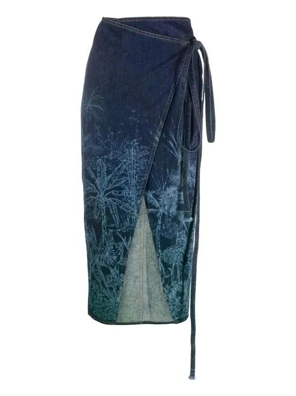 Alanui Jungle Toile De Jouy Denim Skirt - Blue