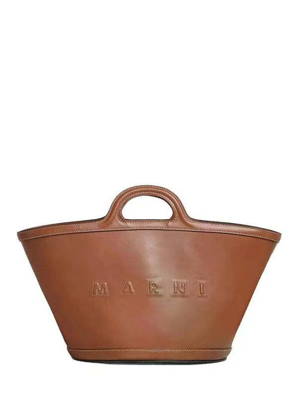 Marni Tropicalia Logo-embossed Leather Tote Bag - Brown