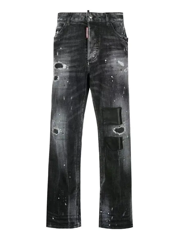 Dsquared2 High-rise Distressed Wide-leg Jeans - Grey