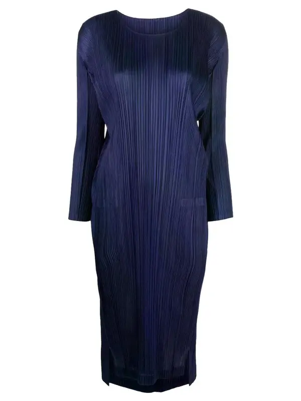 Issey Miyake Pleated Long-sleeve Midi Dress - Blue