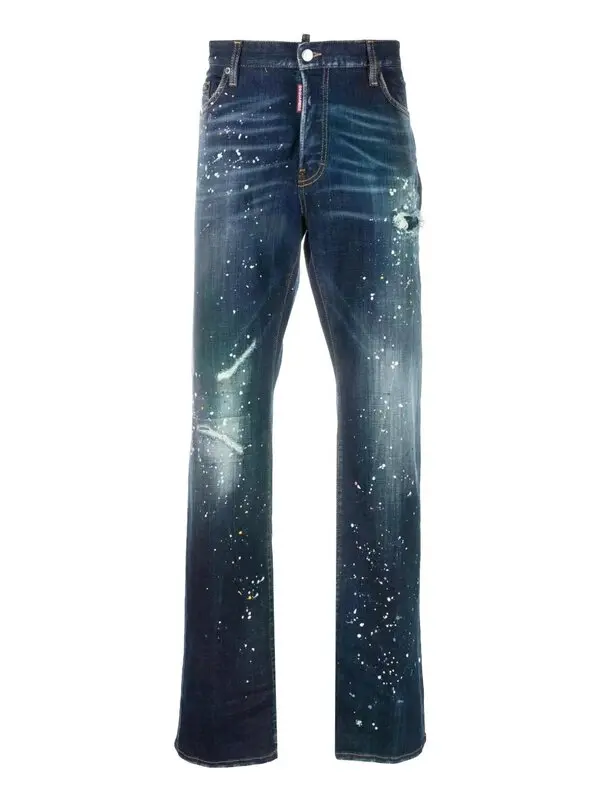 Dsquared2 Twimphony Paint-splatter Straight-leg Jeans - Blue