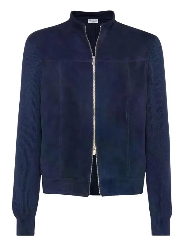 Brunello Cucinelli Suede Bomber Jacket - Blue