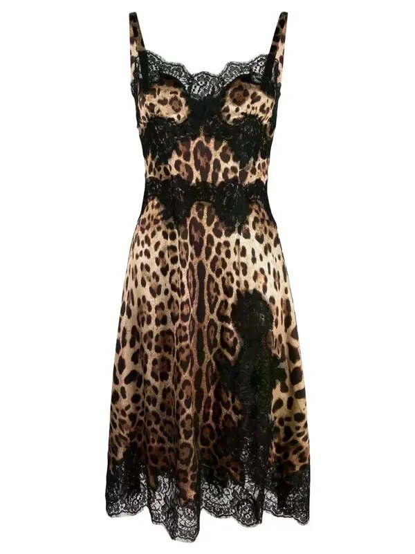 Dolce & Gabbana Leopard-print Satin Slip Dress - Brown