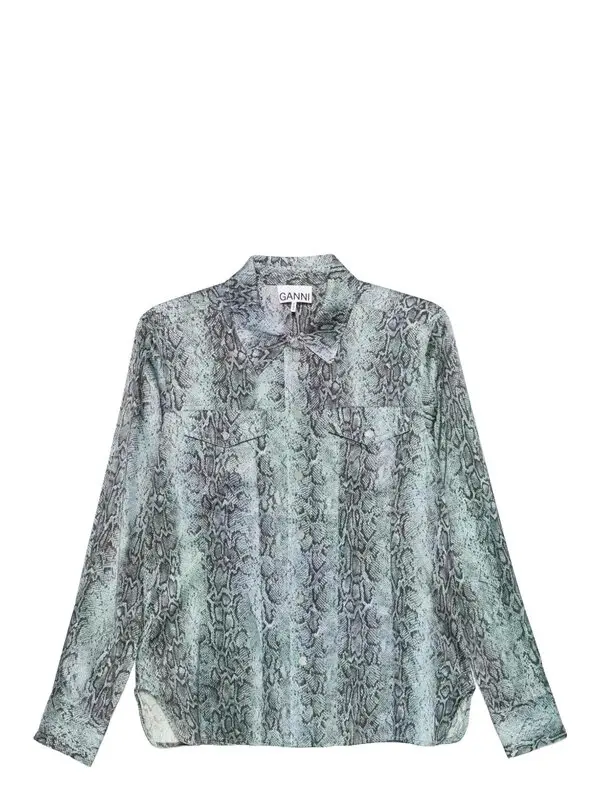 GANNI Snakeskin-printed Shirt - Blue