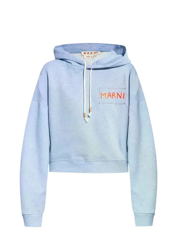 Marni Logo-appliqué Cotton Hoodie - Blue