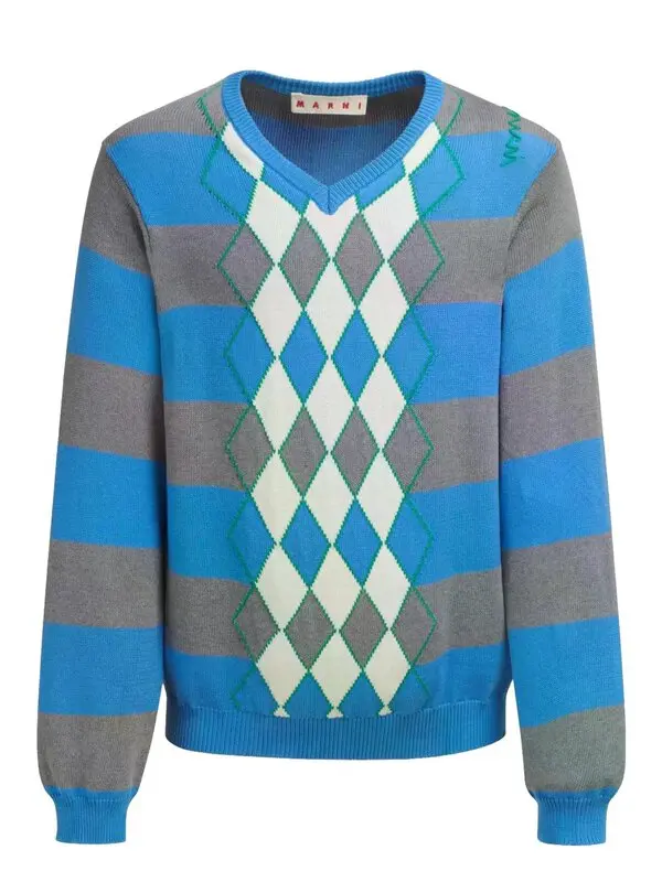Marni Argyle Intarsia-knit Jumper - Blue