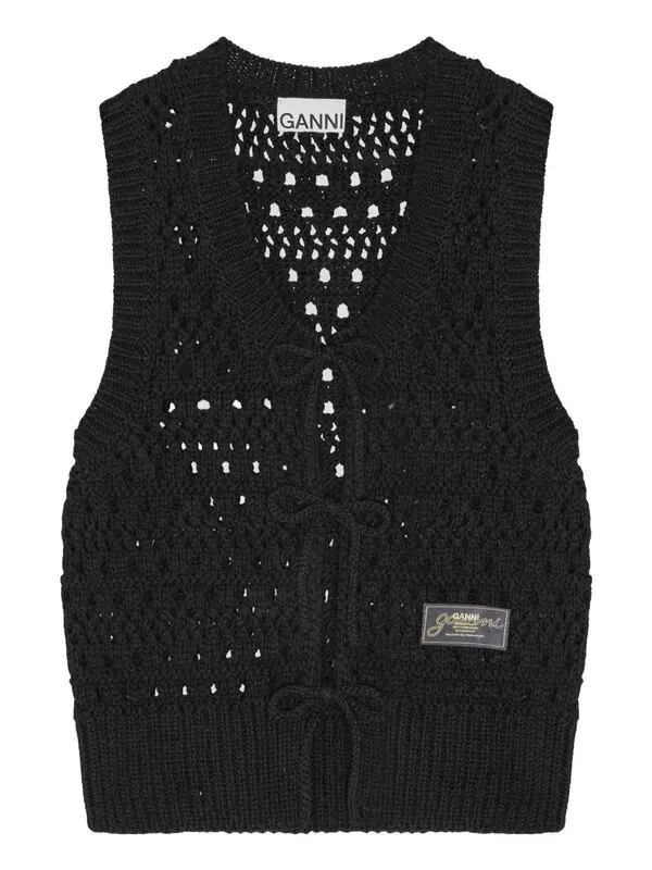 GANNI Open-knit Cardigan - Black