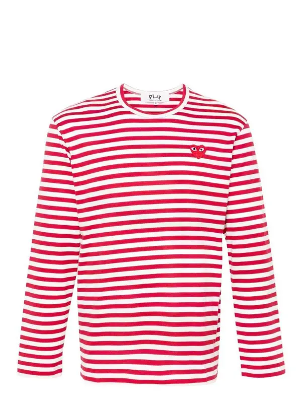 Play Comme Des Garcon Heart-patch Striped T-shirt - Red