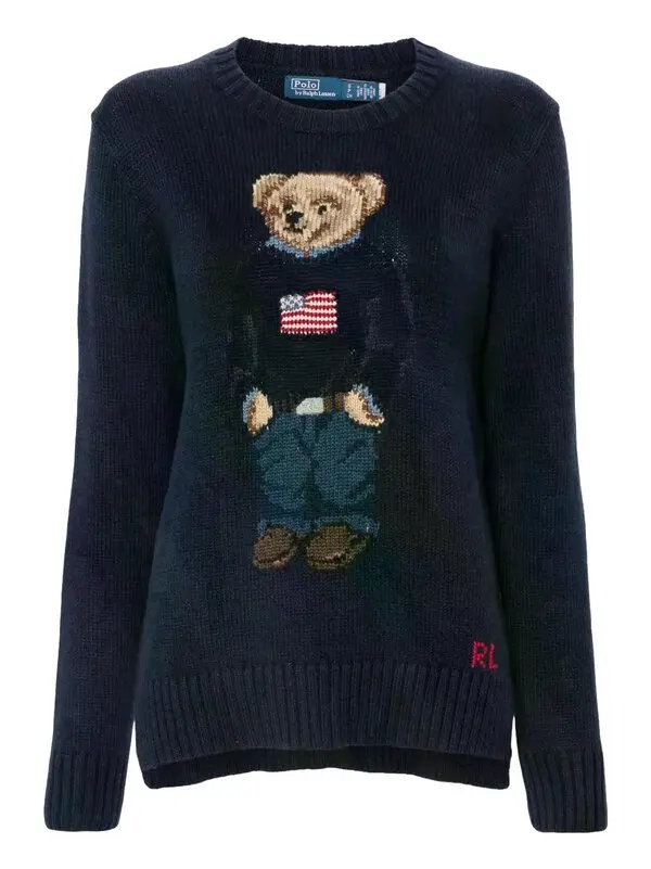 Polo Ralph Lauren Polo Bear Intarsia-knit Cotton-linen Sweater - Blue