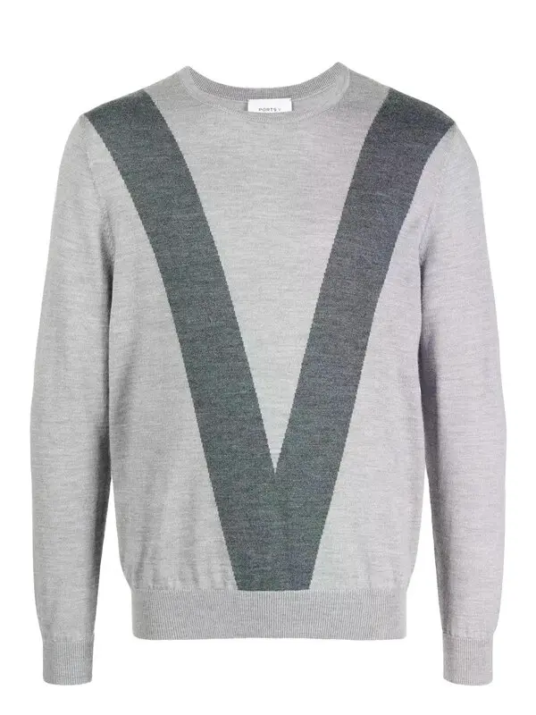 PORTS V Intarsia-knit Logo Crew-neck Jumper - Grey