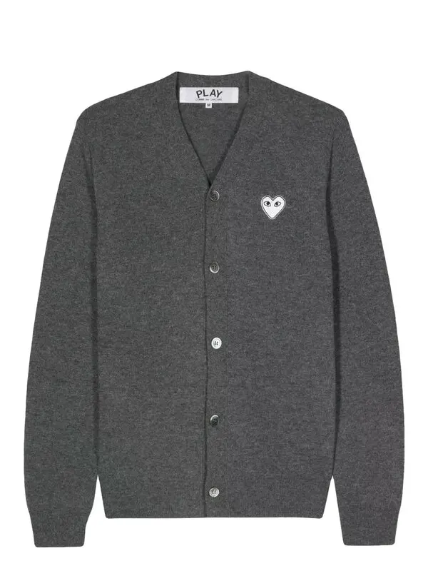 Play Comme Des Garcon Heart-patch Wool Cardigan - Grey