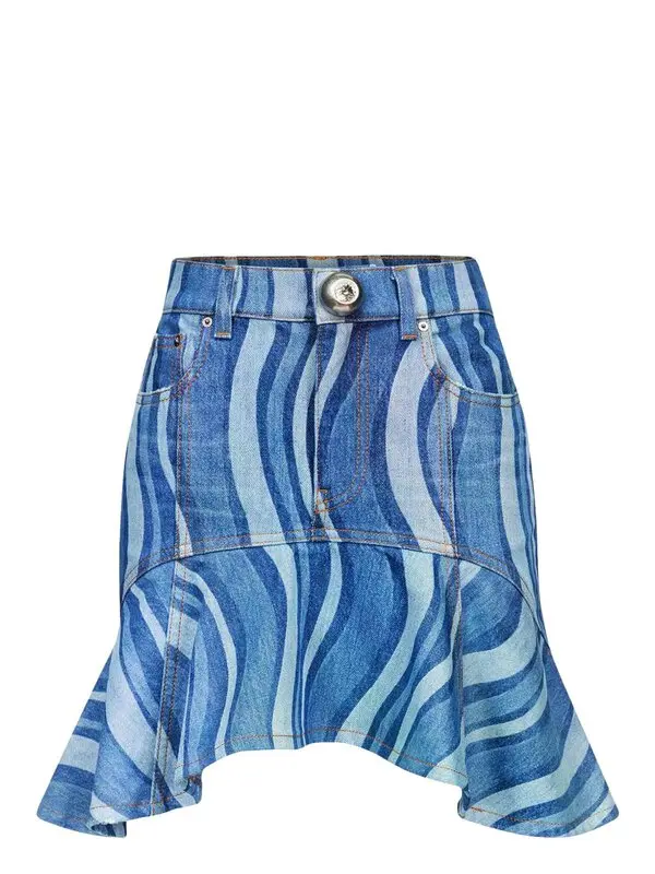 AREA Sunray Ruffle-hem Denim Skirt - Blue