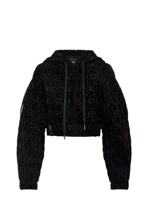 Versace Cropped Hoodie With Monogram - Black