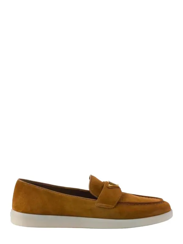 Prada Suede Loafers With Enameled Triangle Logo - Brown