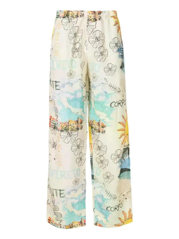 AMIR SLAMA Graphic-print Elastic-waist Trousers - Neutrals