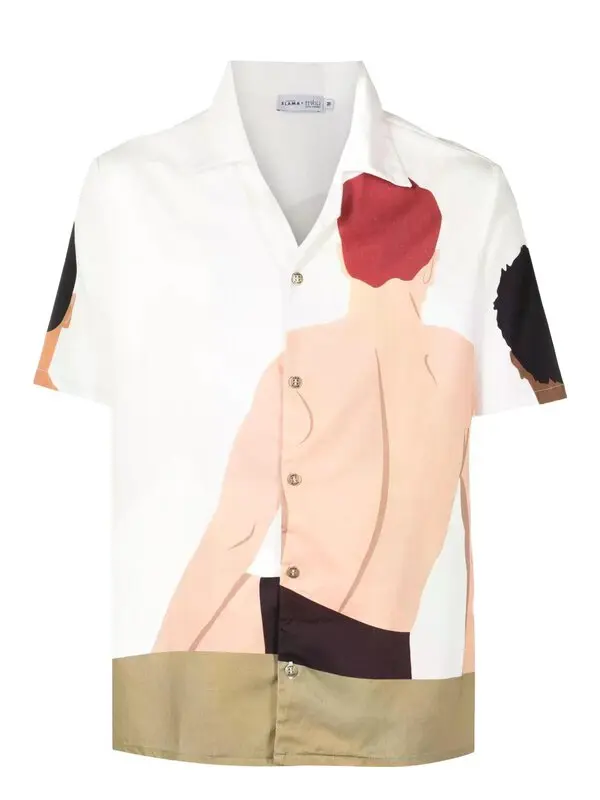 AMIR SLAMA Graphic-print Cotton Shirt - Neutrals