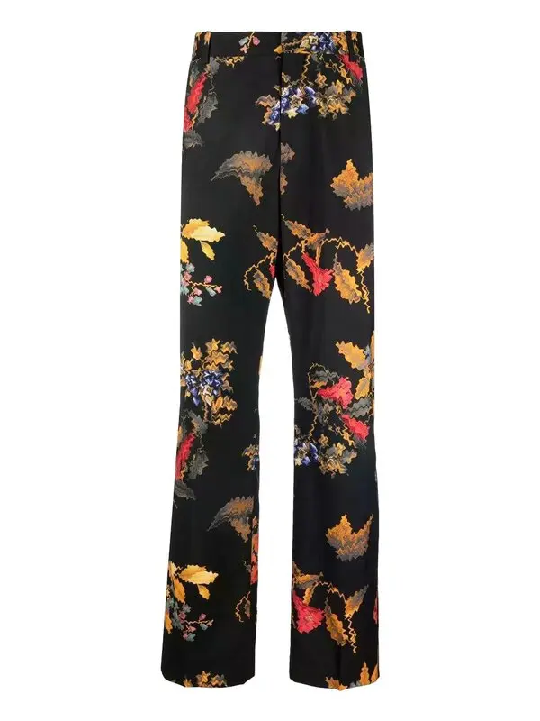 COUNTY OF MILAN Floral-print Virgin Wool Trousers - Black