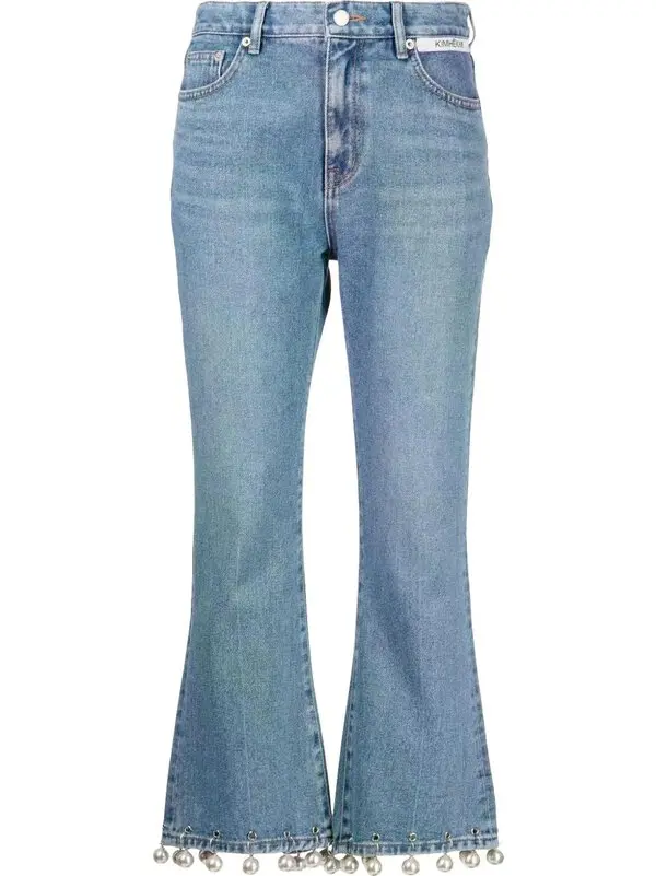KIMHEKIM Faux-pearl Embellished Mid-rise Cropped Jeans - Blue