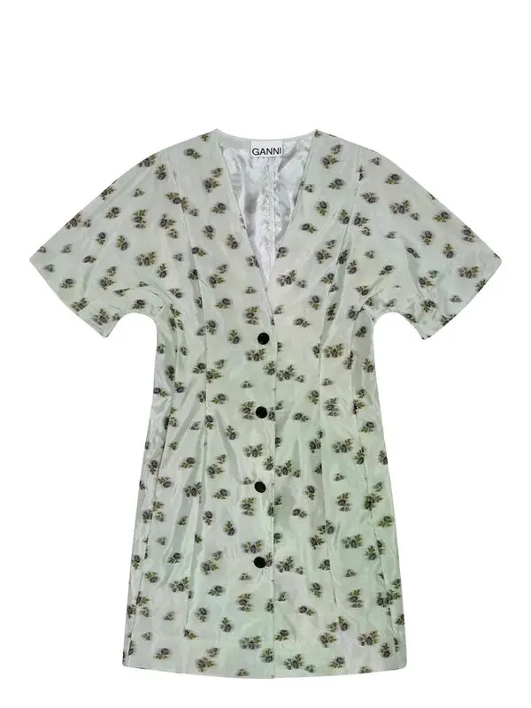 GANNI Floral Print Buttoned Minidress - Neutrals
