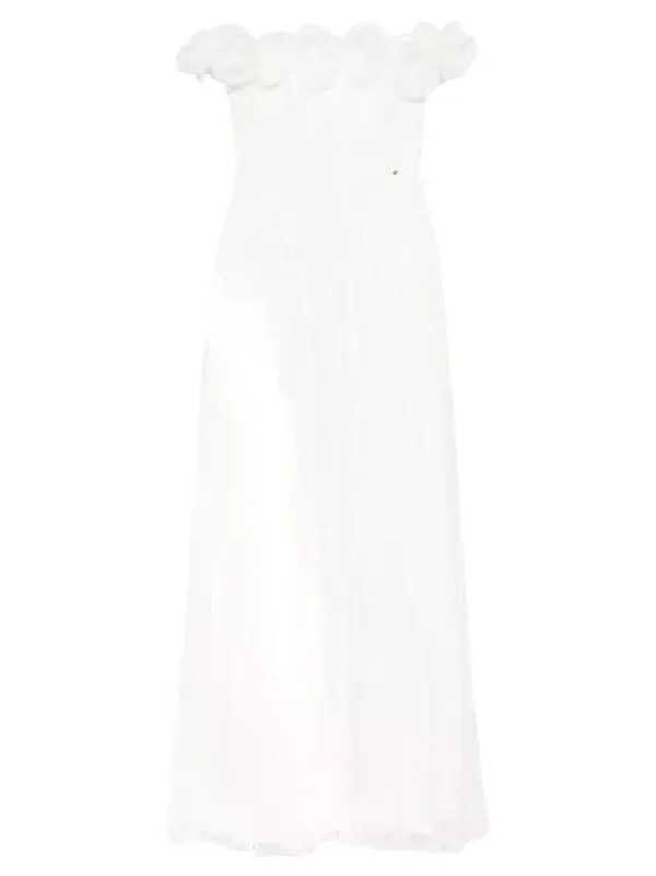 NISSA Floral-appliqué Maxi Dress - White