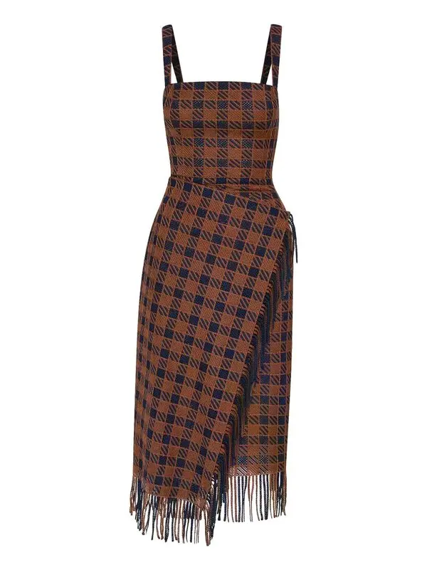 Oscar De La Renta Check Fringe Guipure Skirt - Brown
