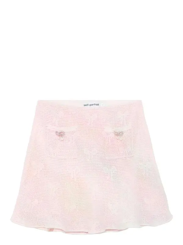 SELF-PORTRAIT Bow-detail Crochet Mini Skirt - Pink